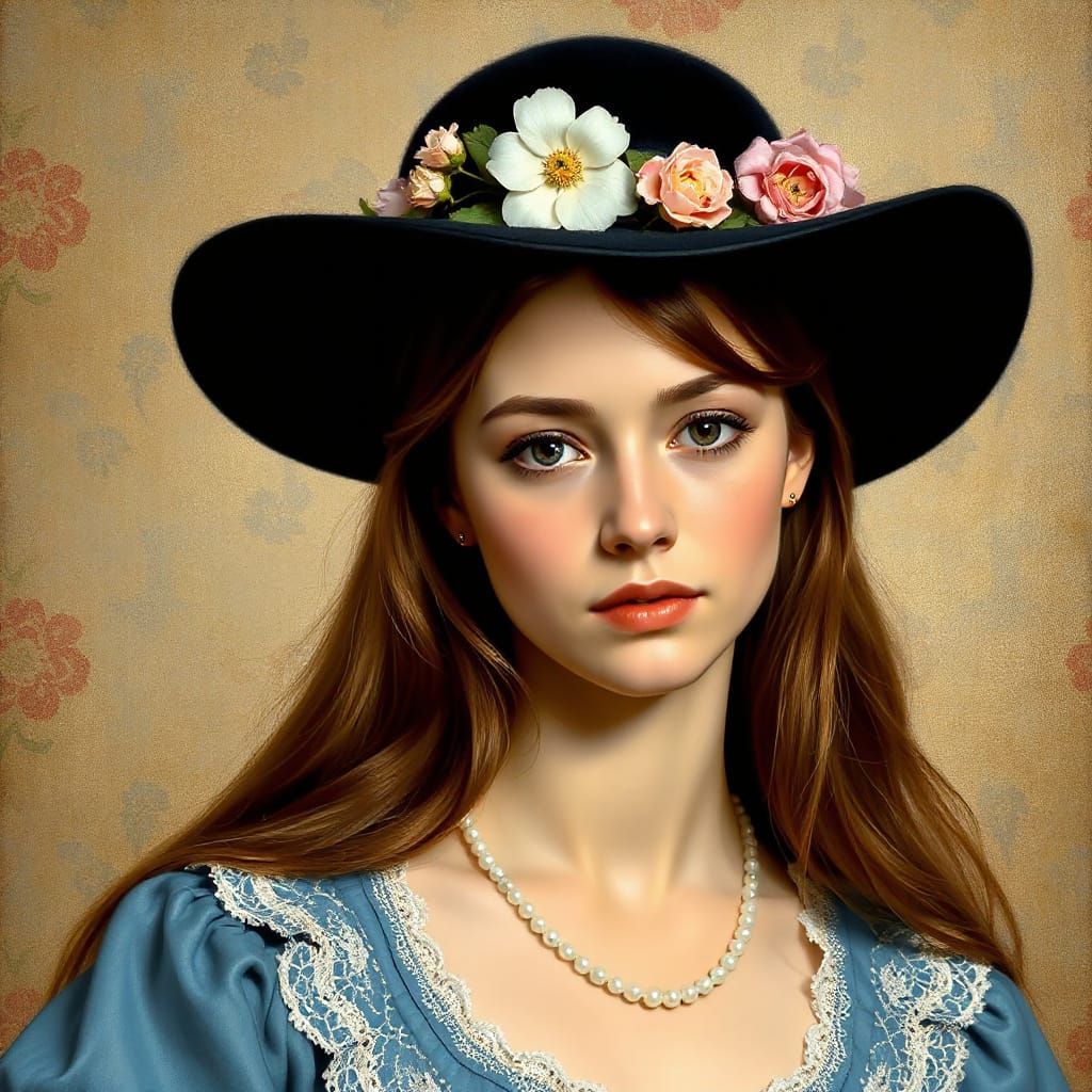 Serene Young Woman in a Floral Background - AI Art