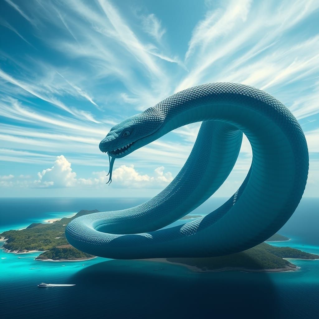 Ethereal Sea Serpent Envelops Caribbean Islands in... - AI Art