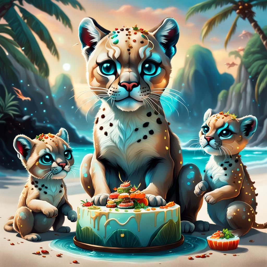 A Puma Birthday with Sushi Cake. - AI Generated Artwork - NightCafe Creator