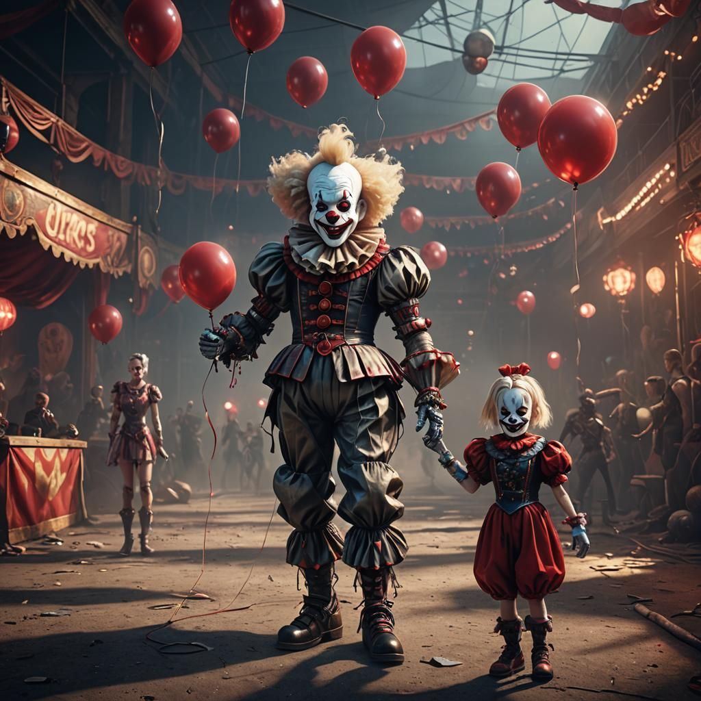 Clown dad and daughter in Circus - AI Generated Artwork - NightCafe Creator