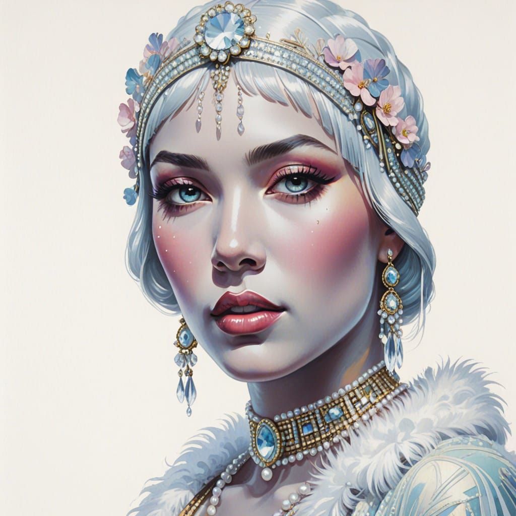 Beautiful color portrait of an Art Deco Flapper with a smooth ...