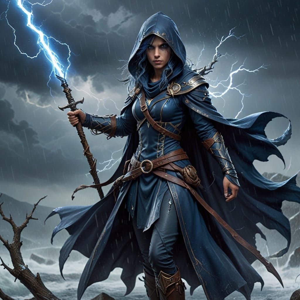 Serpent-Humanoid Druid Master of Dark Sapphire Sto... - AI Art