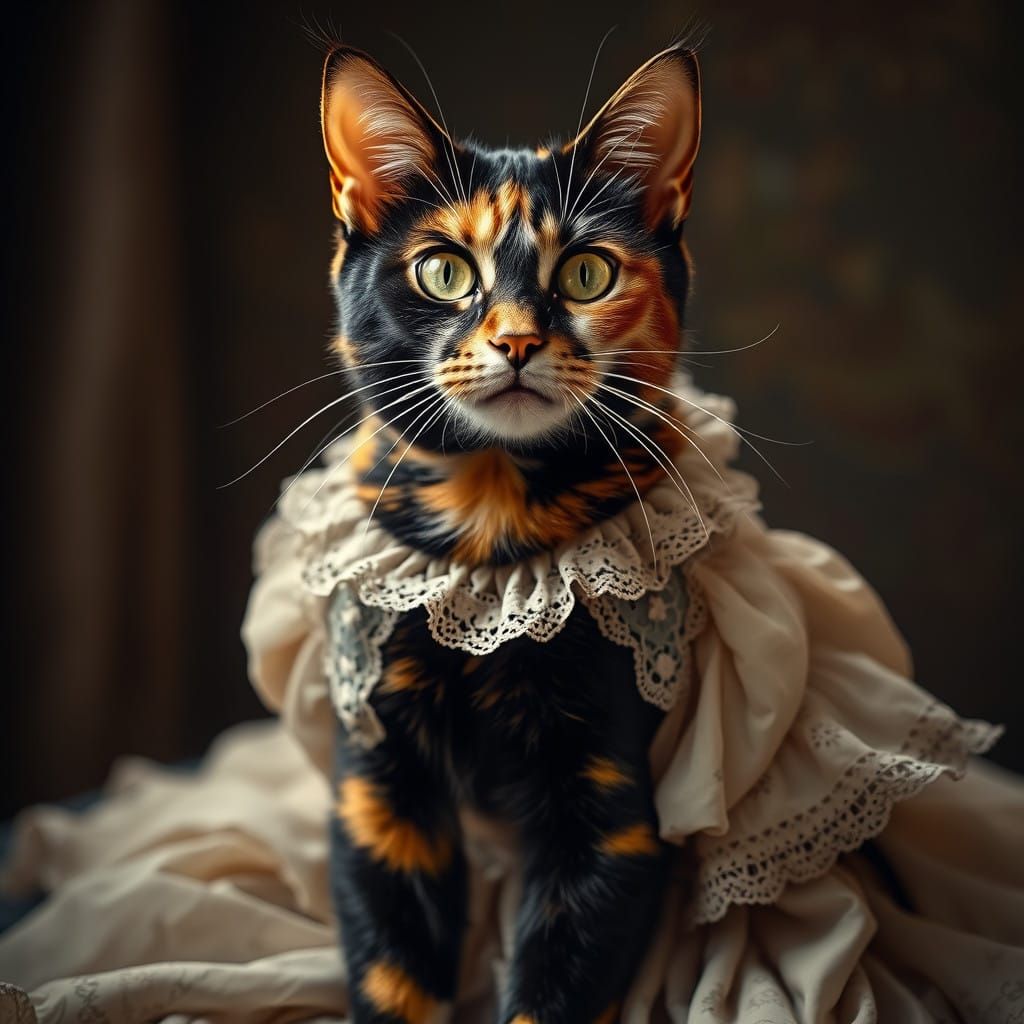 Vintage Portrait of Majestic Black and Orange Cali... - AI Art