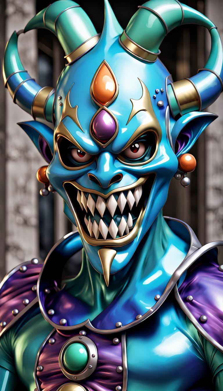 Robot jester monster, jester beast, mask, villain, male, spooky ...