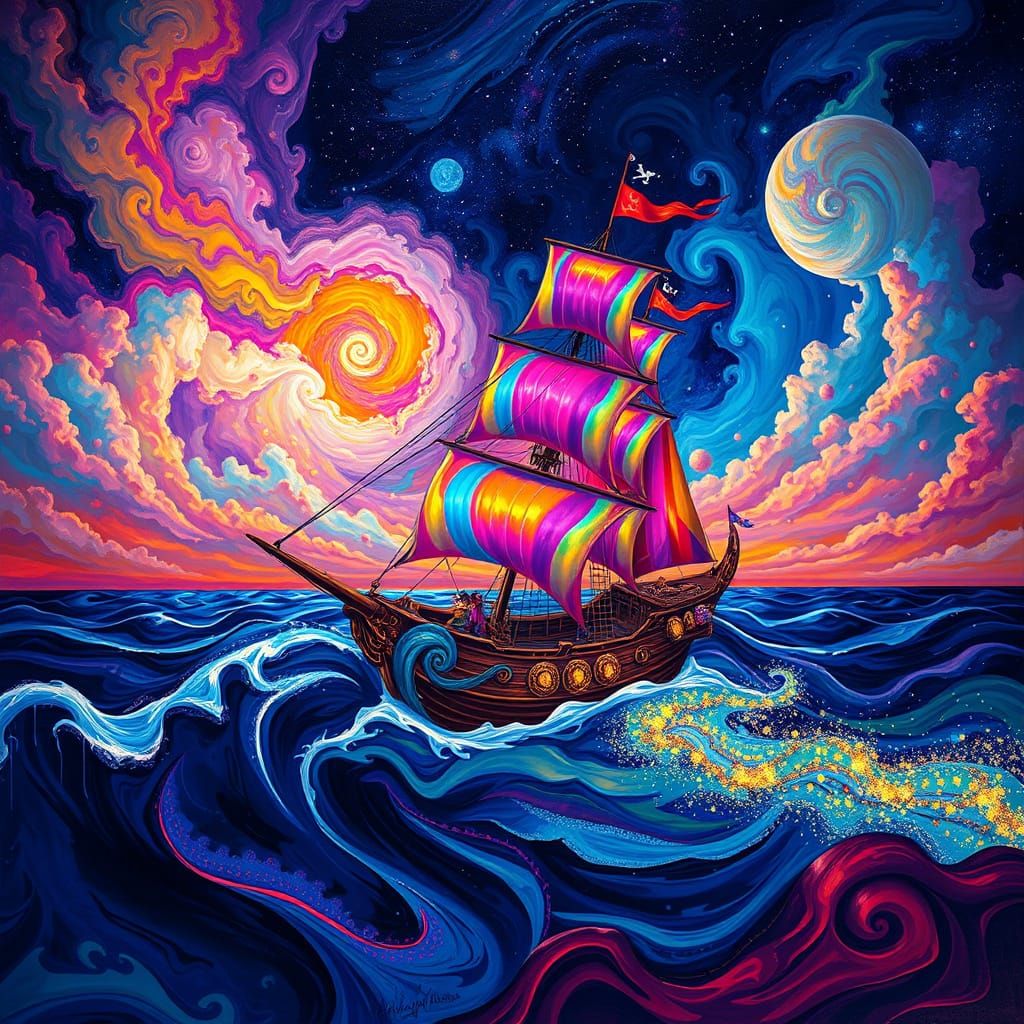 psychedelic dream, pirate ship - Surrealist Pirate Ship Soar...