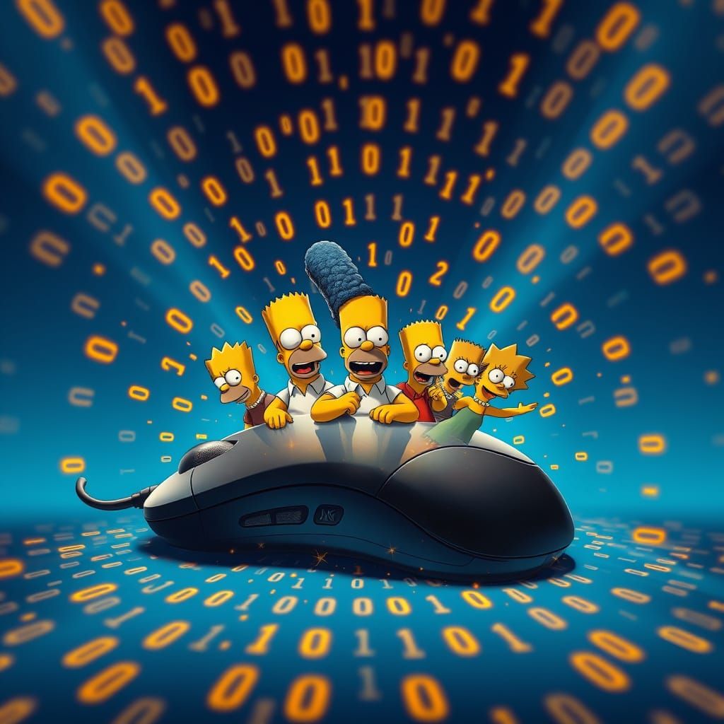 Simsons in a open computer mouse - Simpsons Emerge from Cybe...