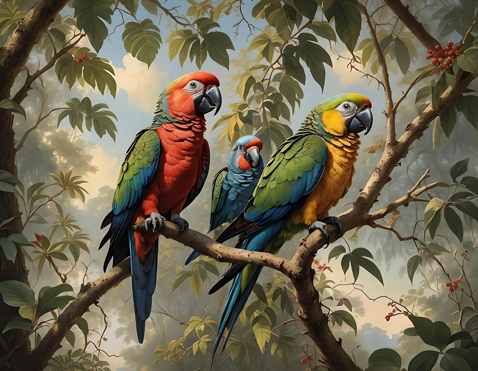 Three Colorful Parrots - AI Generated Artwork - NightCafe Creator