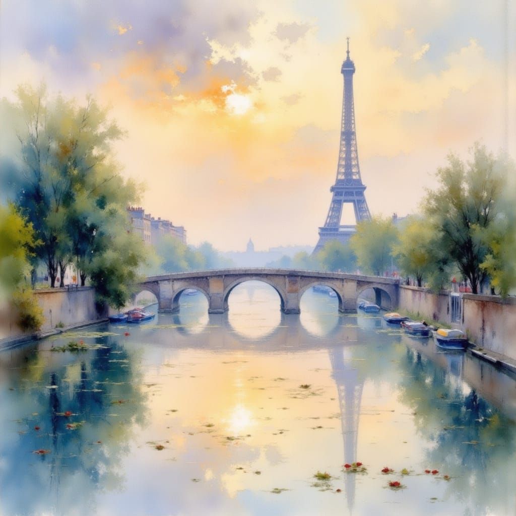 illustration by Claude Monet - Eiffel Tower Dawn in Impressi...