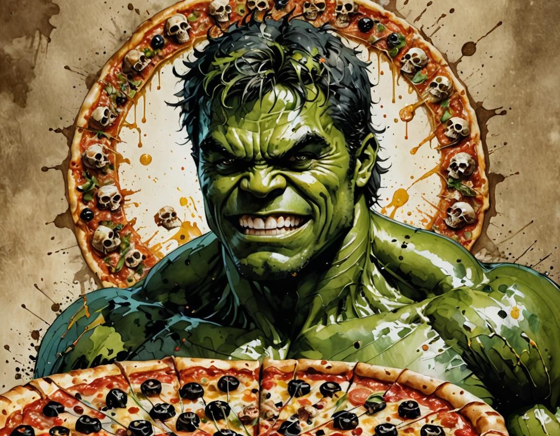 Hulk enjoying Pizza Cannibale - AI Generated Artwork - NightCafe Creator