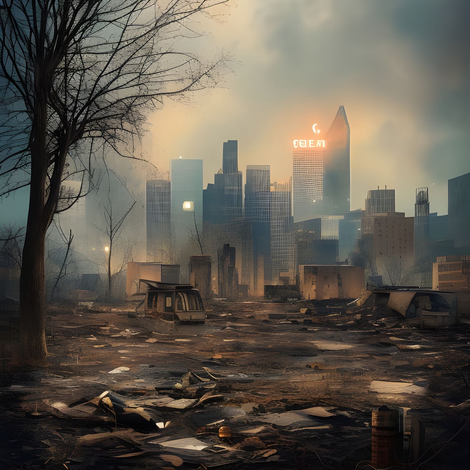 Realistic portrait of blighted Detroit in 2050 overridden with coyotes ...