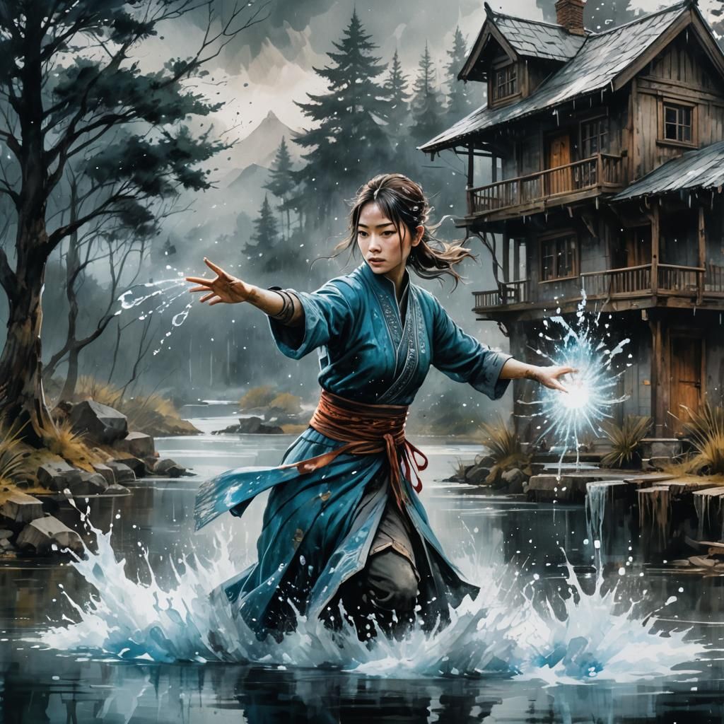 Practicing wielding water - AI Generated Artwork - NightCafe Creator