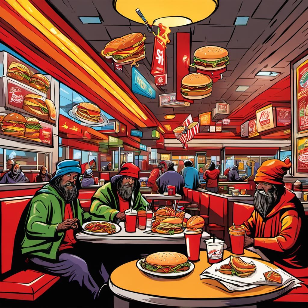 Wizards in fast food restaurant - AI Generated Artwork - NightCafe Creator