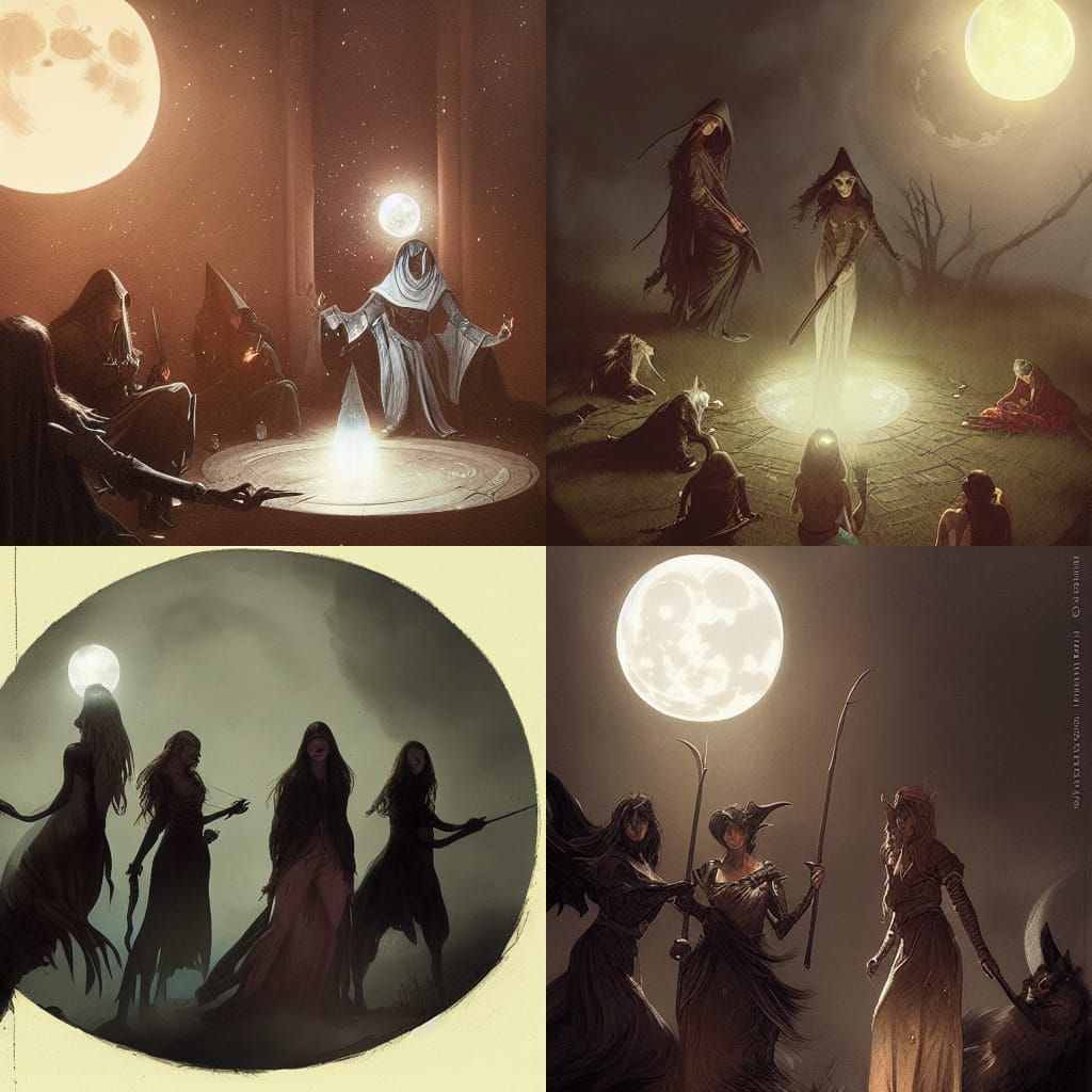 Witches casting spells under the full moon : r/nightcafe