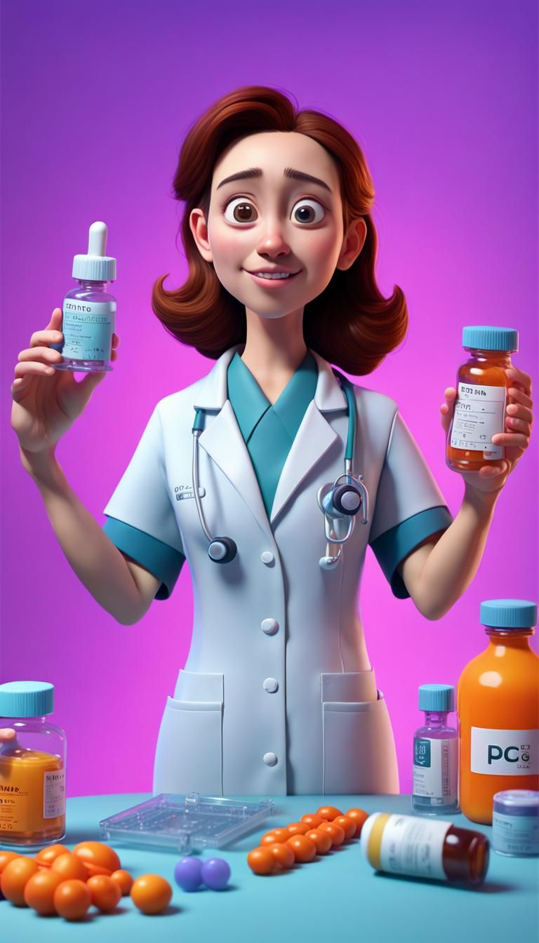 Medical Pixar-like Woman Holding Medicine in Each Hand Medical ...