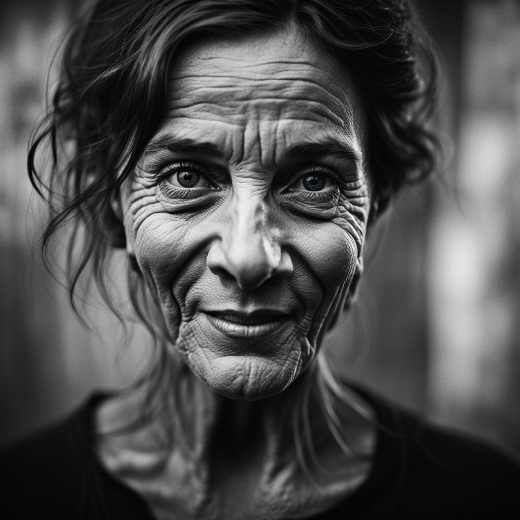 portrait, lady, black and white, high contrast, detailed, expressive ...