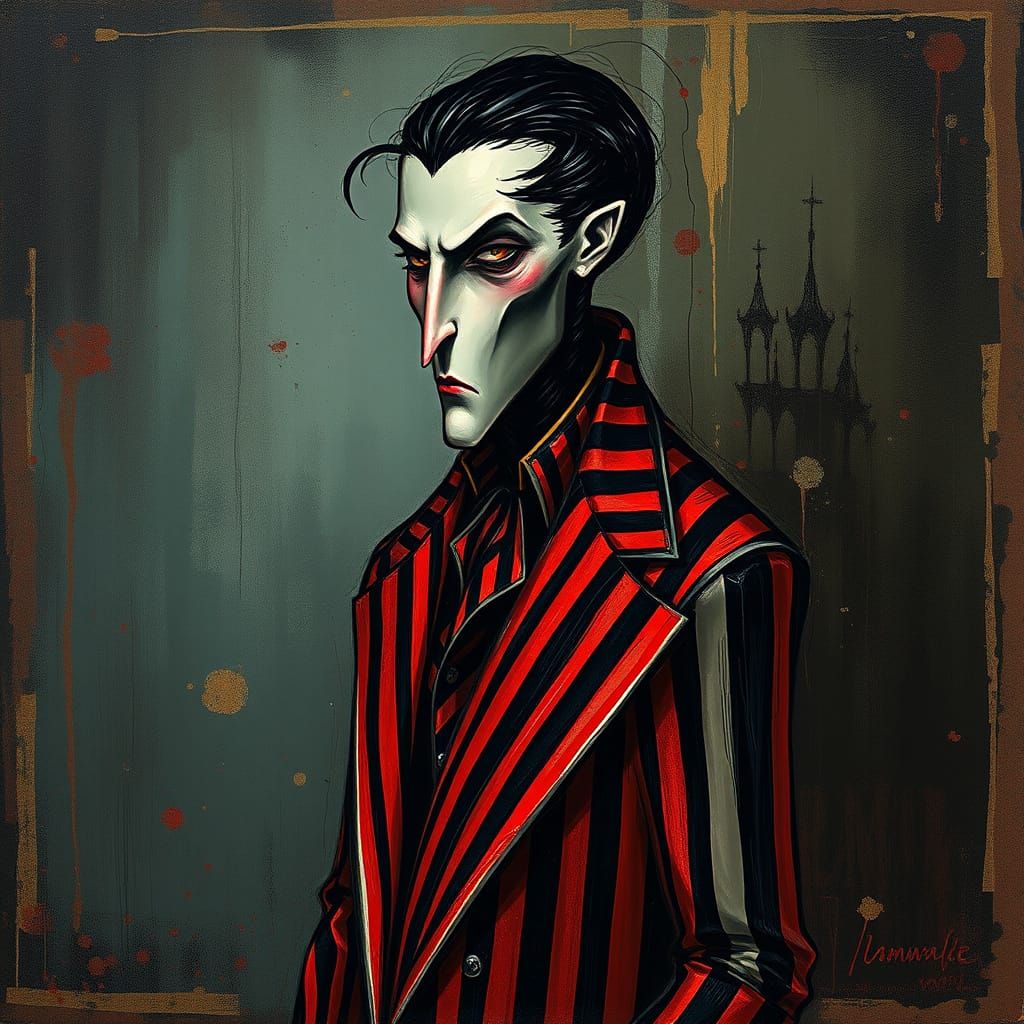 Ethereal Vampire in Striped Coat, a Fusion of Symb... - AI Art
