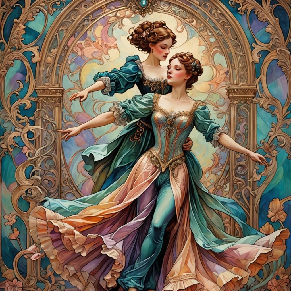 Art Nouveau Renaissance ballroom dancers in a Baroque decor ballroom ...