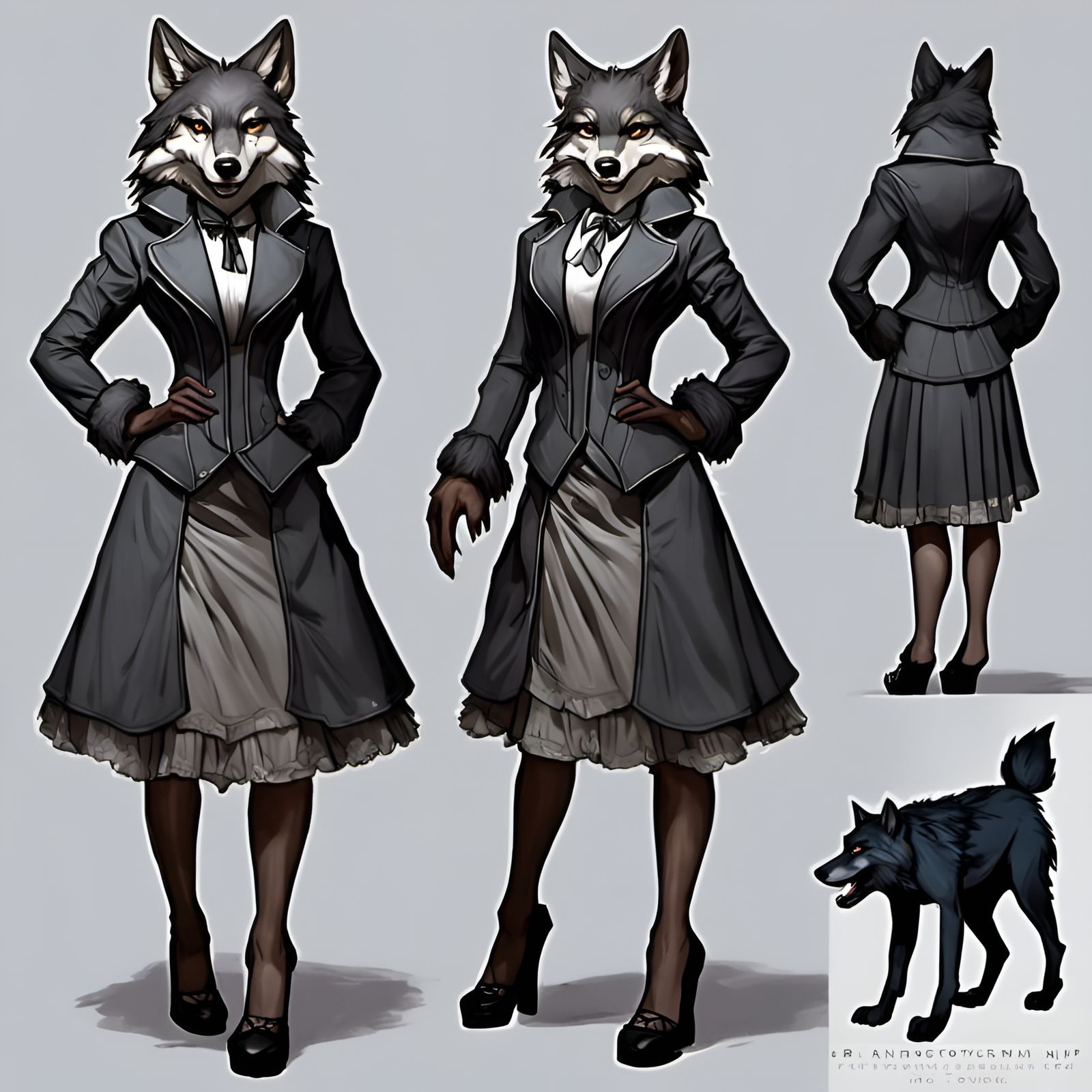 dark grey female bipedal wolf anthro furry enhanced figure victorian ...