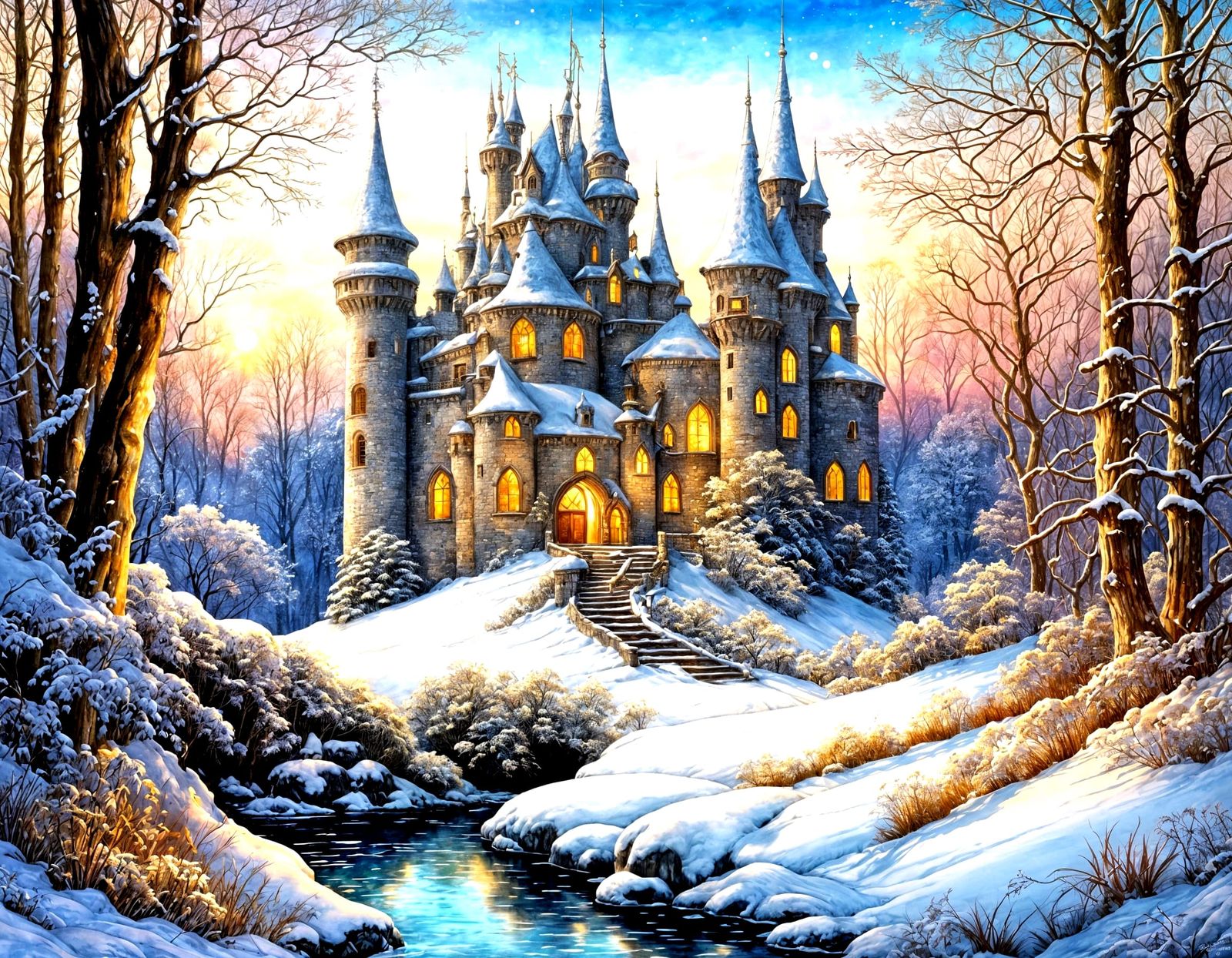 Walk through fantasy faerie forest, fantasy castle, sunset, Moonlight ...