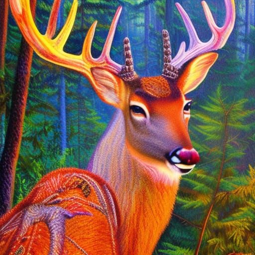 enchanted forest, mystical deer, vivid colors, detailed, pattern - AI ...