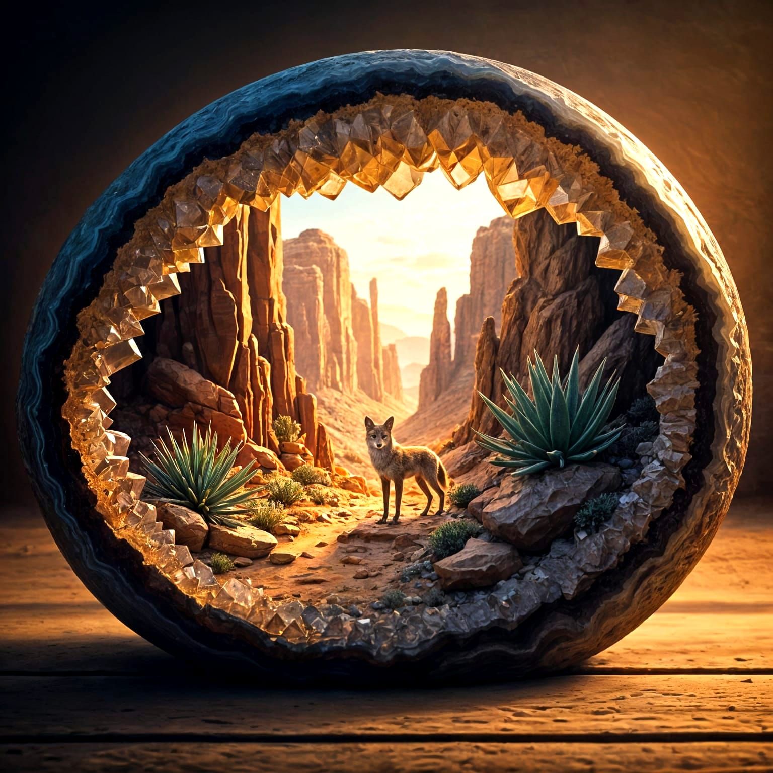 Geode Canyon - Whimsical Desert Geode Scene with Glowing Co...