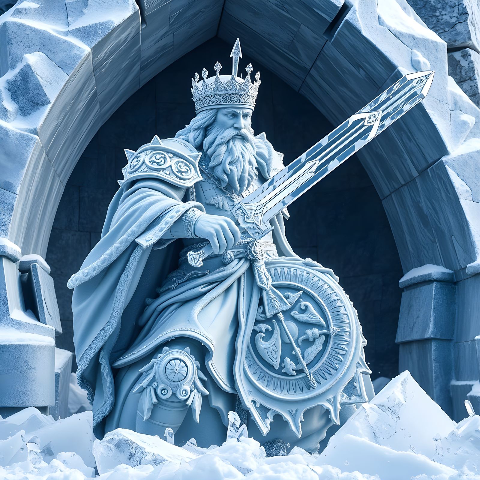 David Conquers His Foes in Majestic Ice Sculpture - AI Art