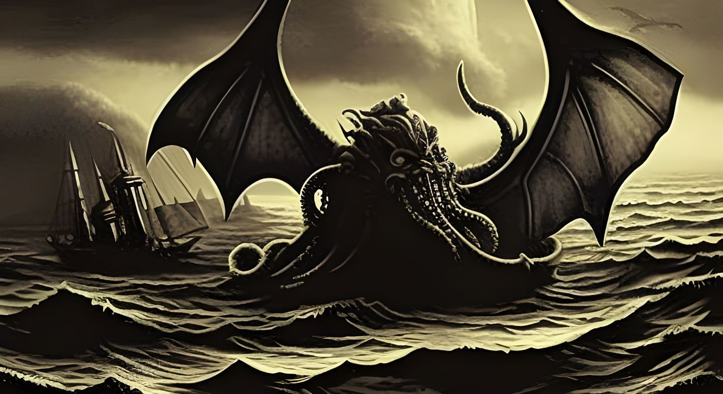 cthulhu portrayed as marine monster crushing sail ships - AI Generated ...