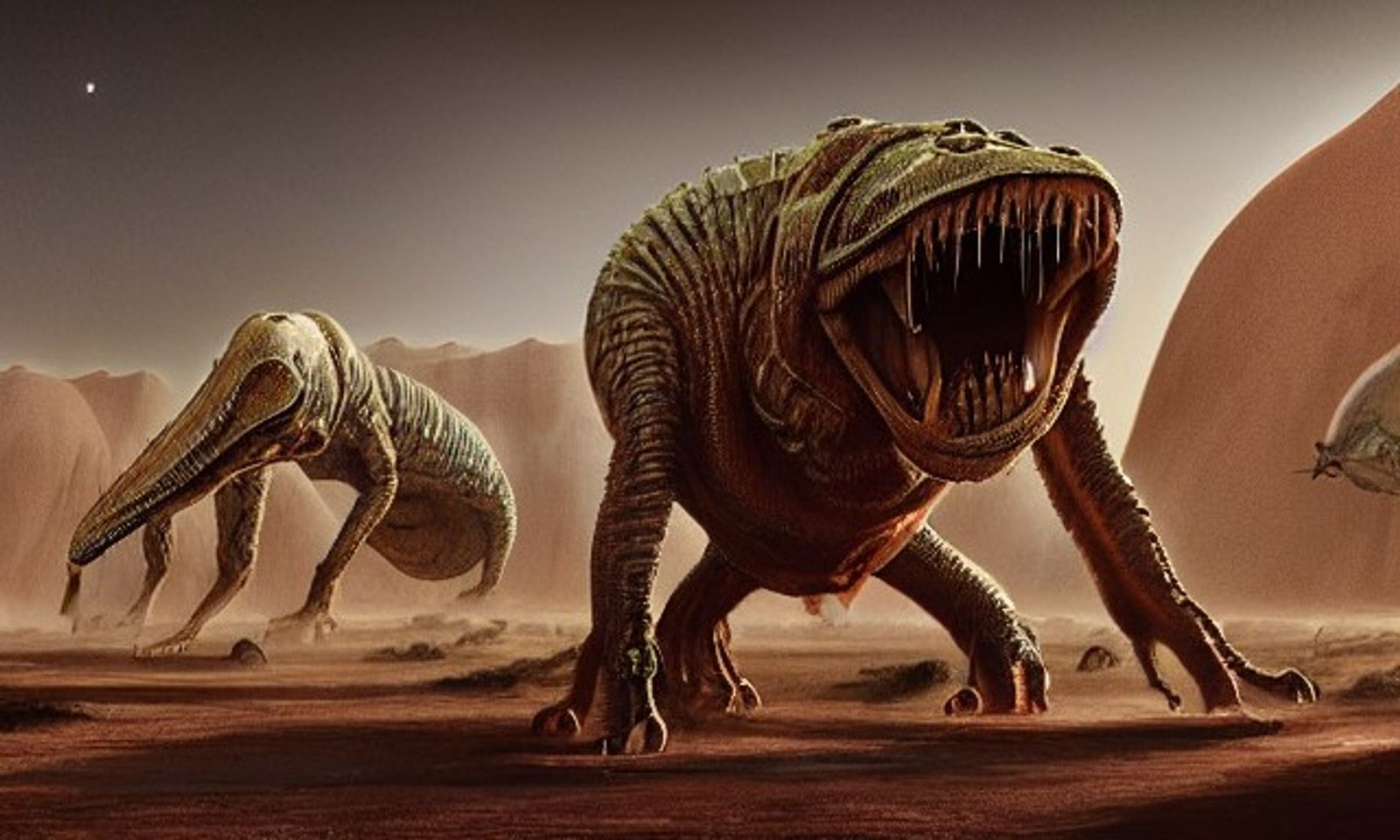 photorealistic gargantuan alien beast megafauna in the Gobi desert ...