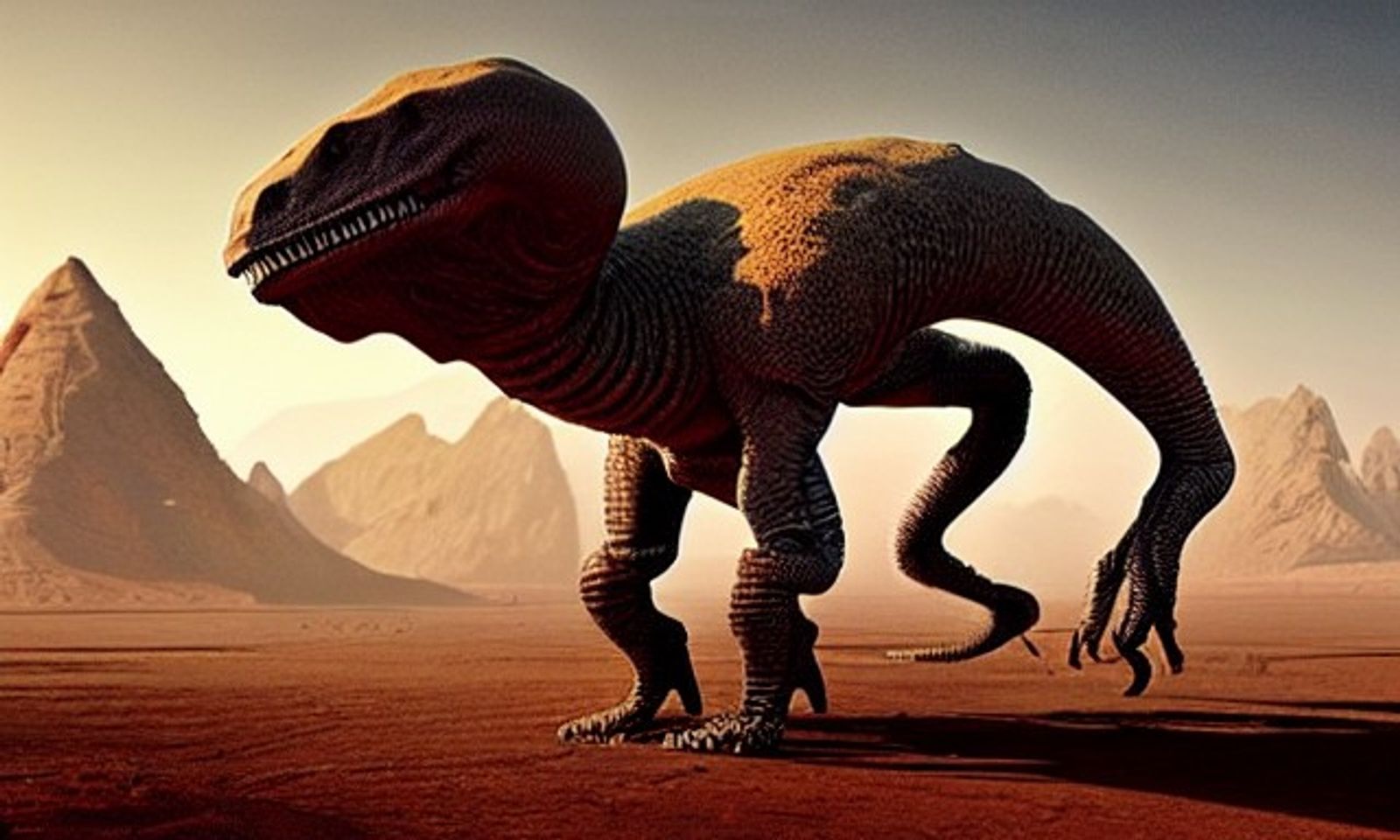photorealistic gargantuan alien beast megafauna in the Gobi desert ...