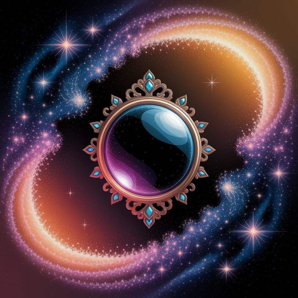 Surreal Cosmic Mirror Reflects Vibrant Starry Univ... - AI Art