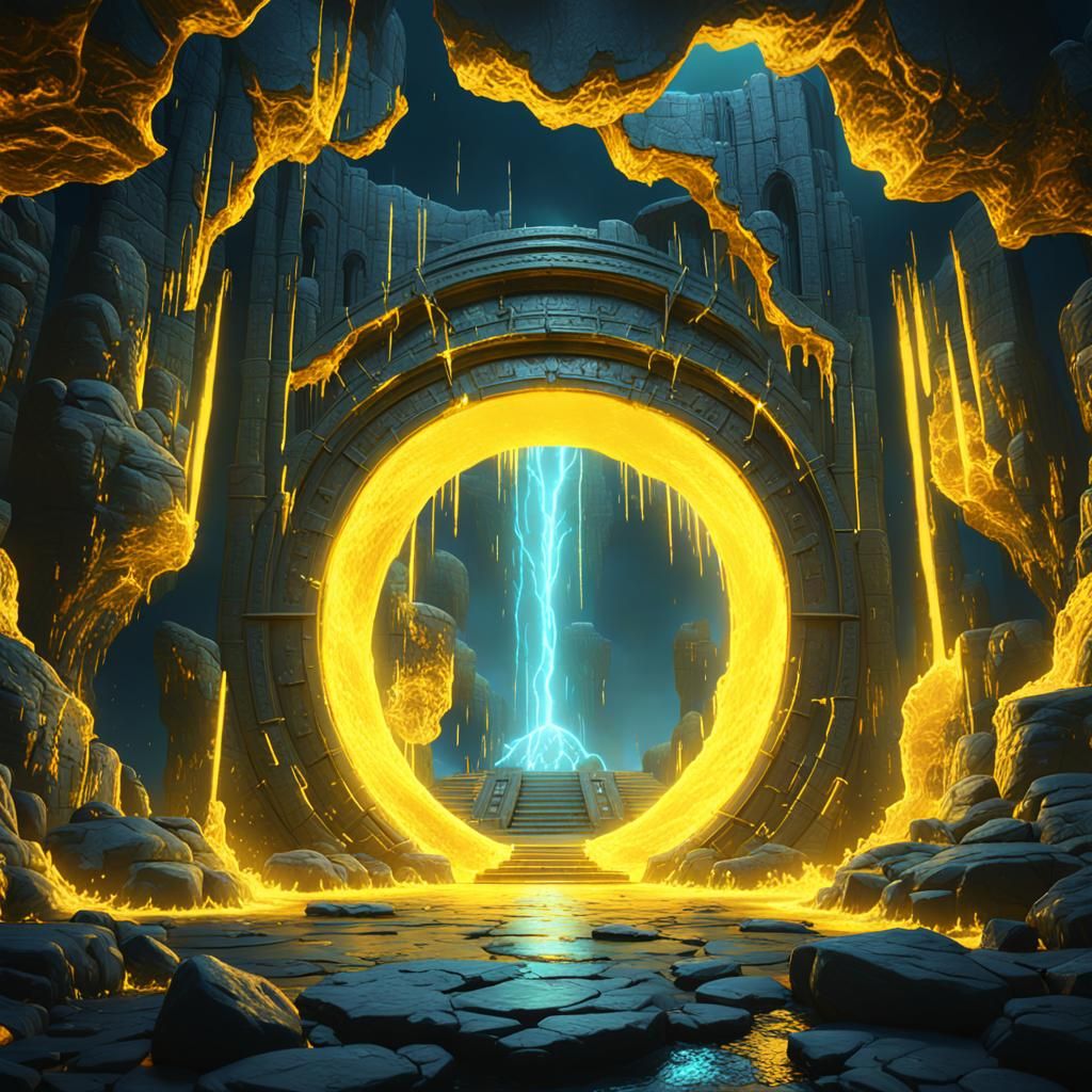 Ominous glowing rift portal made of yellow light detailed matte ...