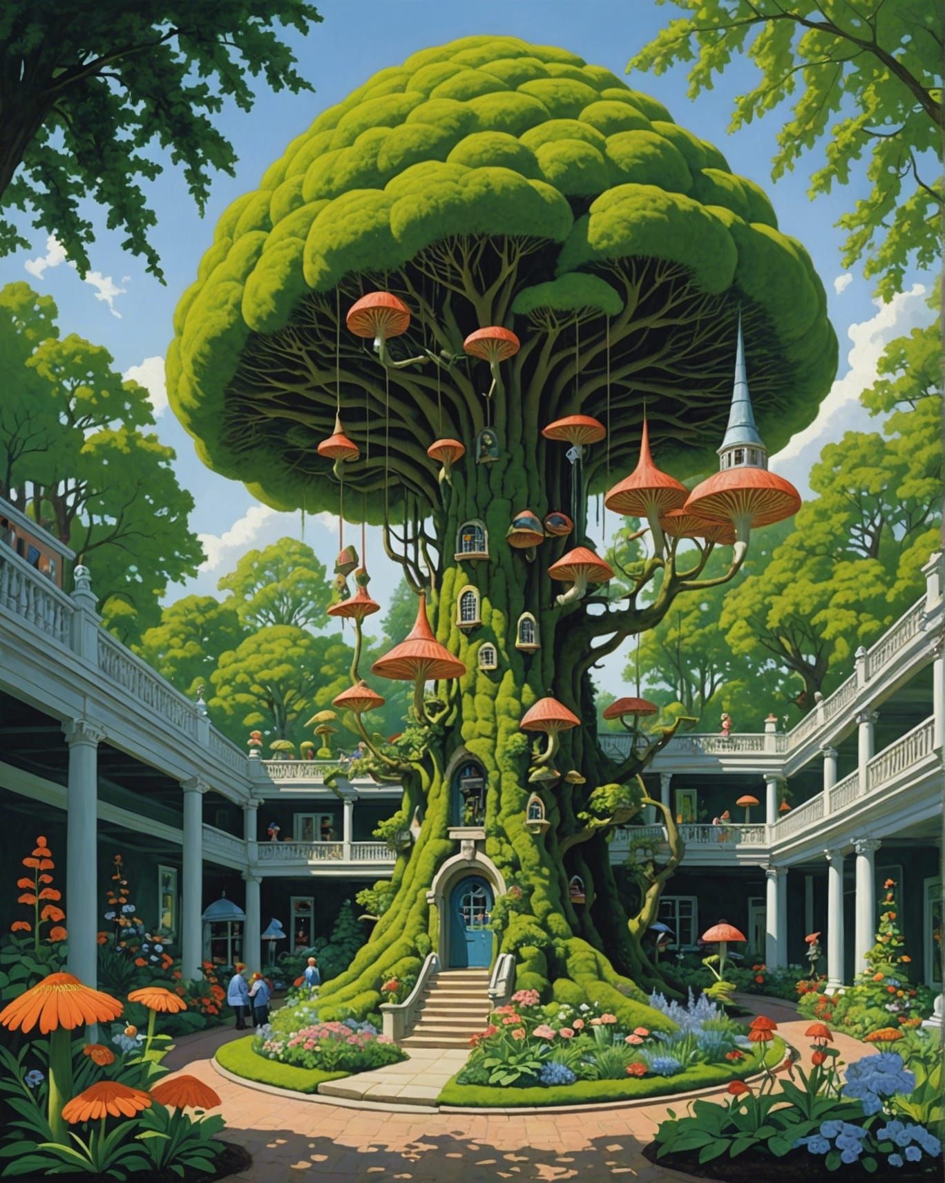 art by Bruce McCall, a detailed depiction of the 'Museum of Botanical Wonders', a museum where ...