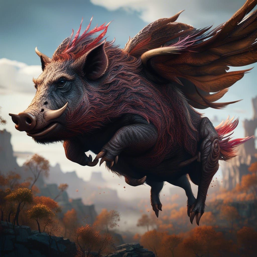 Flying Wild Hog - AI Generated Artwork - NightCafe Creator