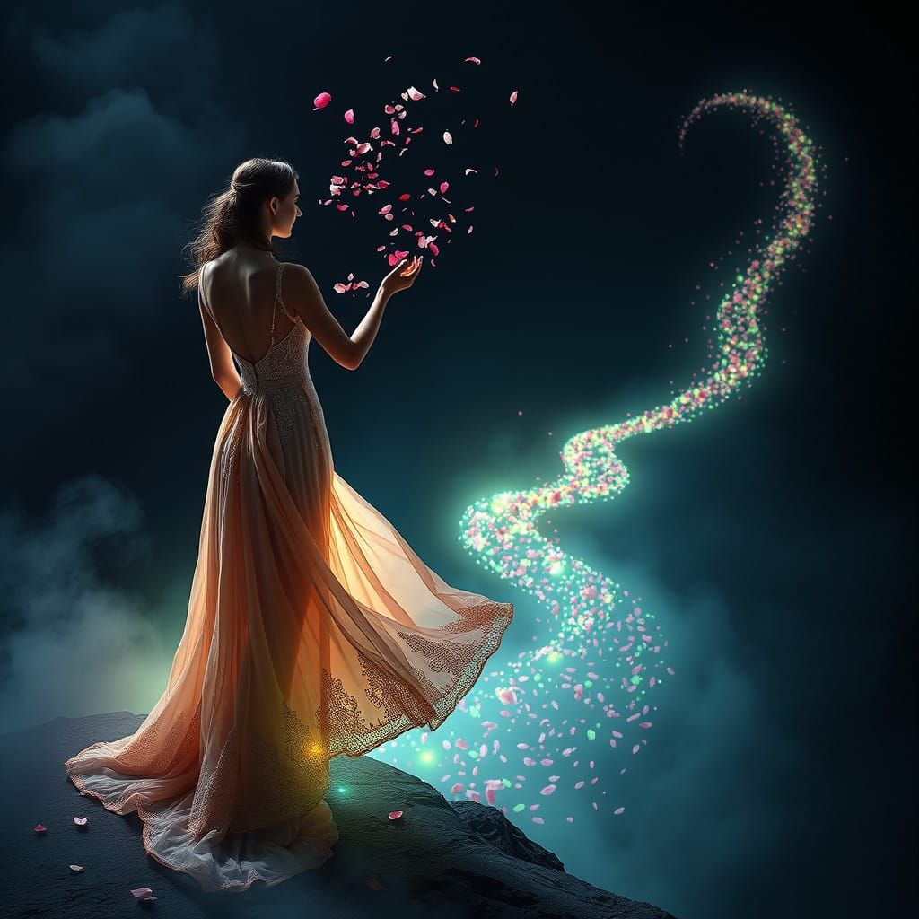 Ethereal Woman Unfurls a Radiant Path into the Cos... - AI Art