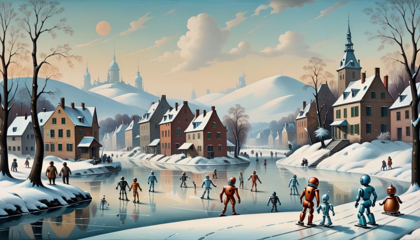 Painting in the style of Adam van Breen, Paysage d’hiver avec patineurs ...