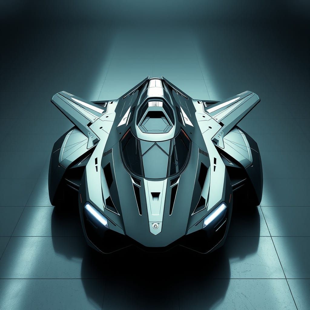 Futuristic Cyberpunk Spacecraft with Flying Wing D... - AI Art