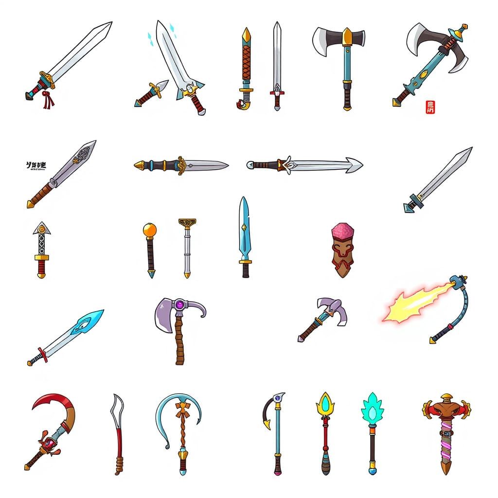 Whimsical Chibi-Style 2D Weapons in Colorful Artis... - AI Art