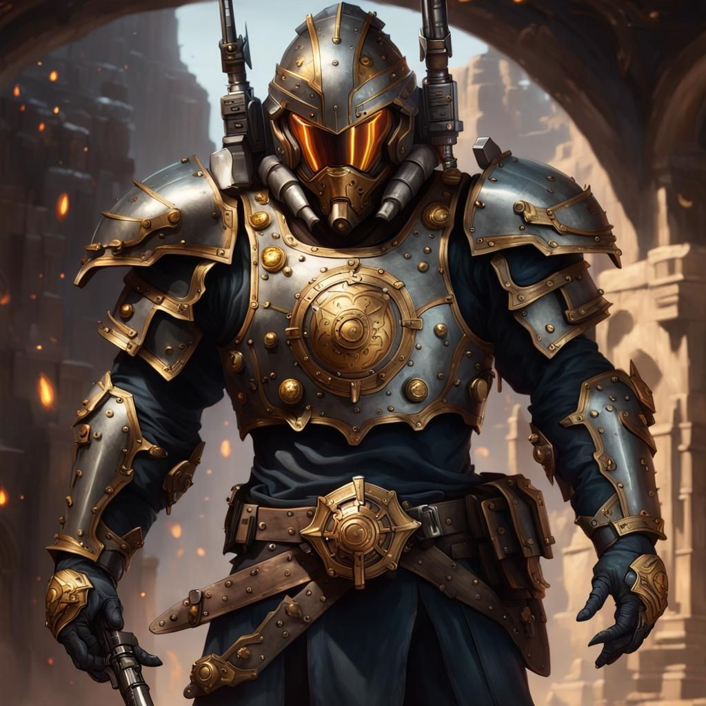 D&D an level 20 Armorer Artificer with an black steel, gold and silver ...