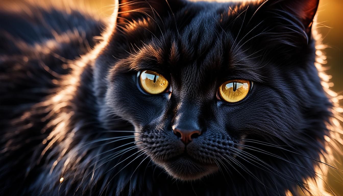 a black cat Close up portrait, ambient light, Nikon 15mm f/1.8G, by Lee ...