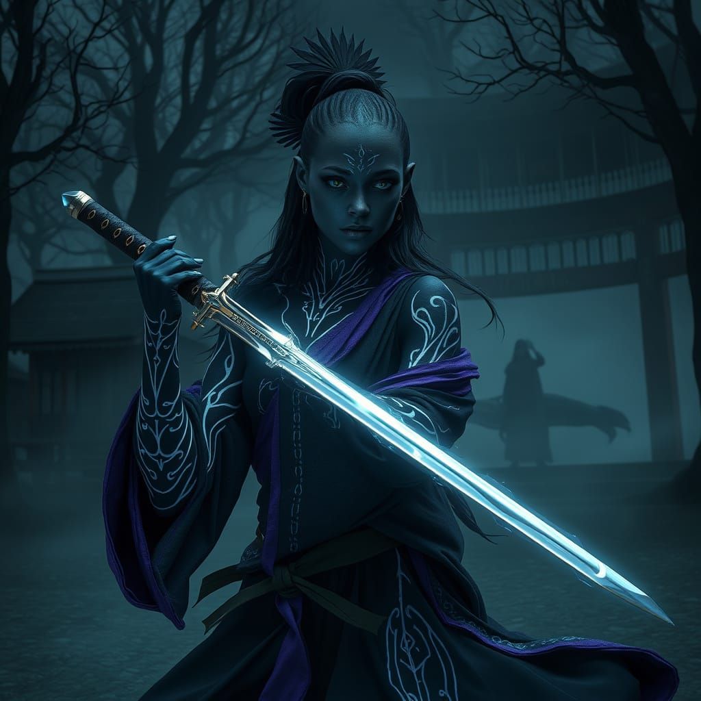 Ruby - Mysterious Obsidian Warrior in Cyberpunk Style