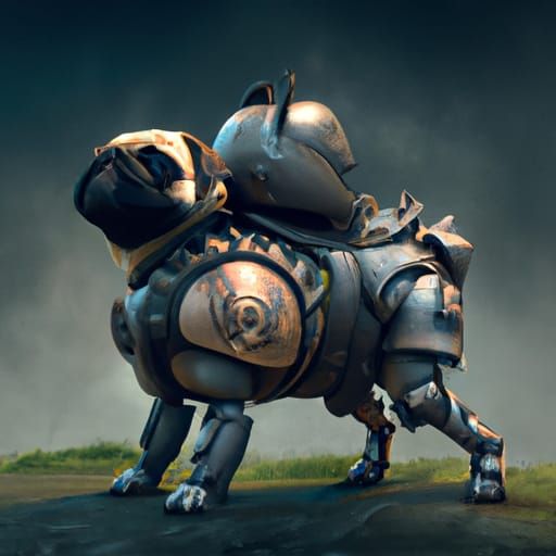 Pug in heavy armor with saddle on its back - AI Generated Artwork ...