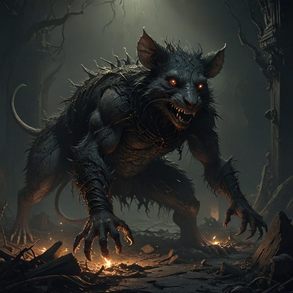 Twisted Rodent-Human Abomination in Dark, Mottled ... - AI Art