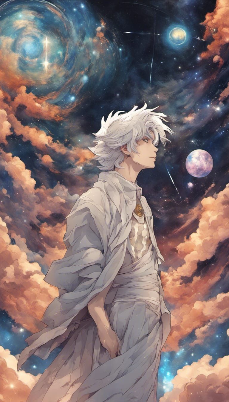 anime style, gods, cosmic enities, male and famle, Cosmos, Nebulos ...