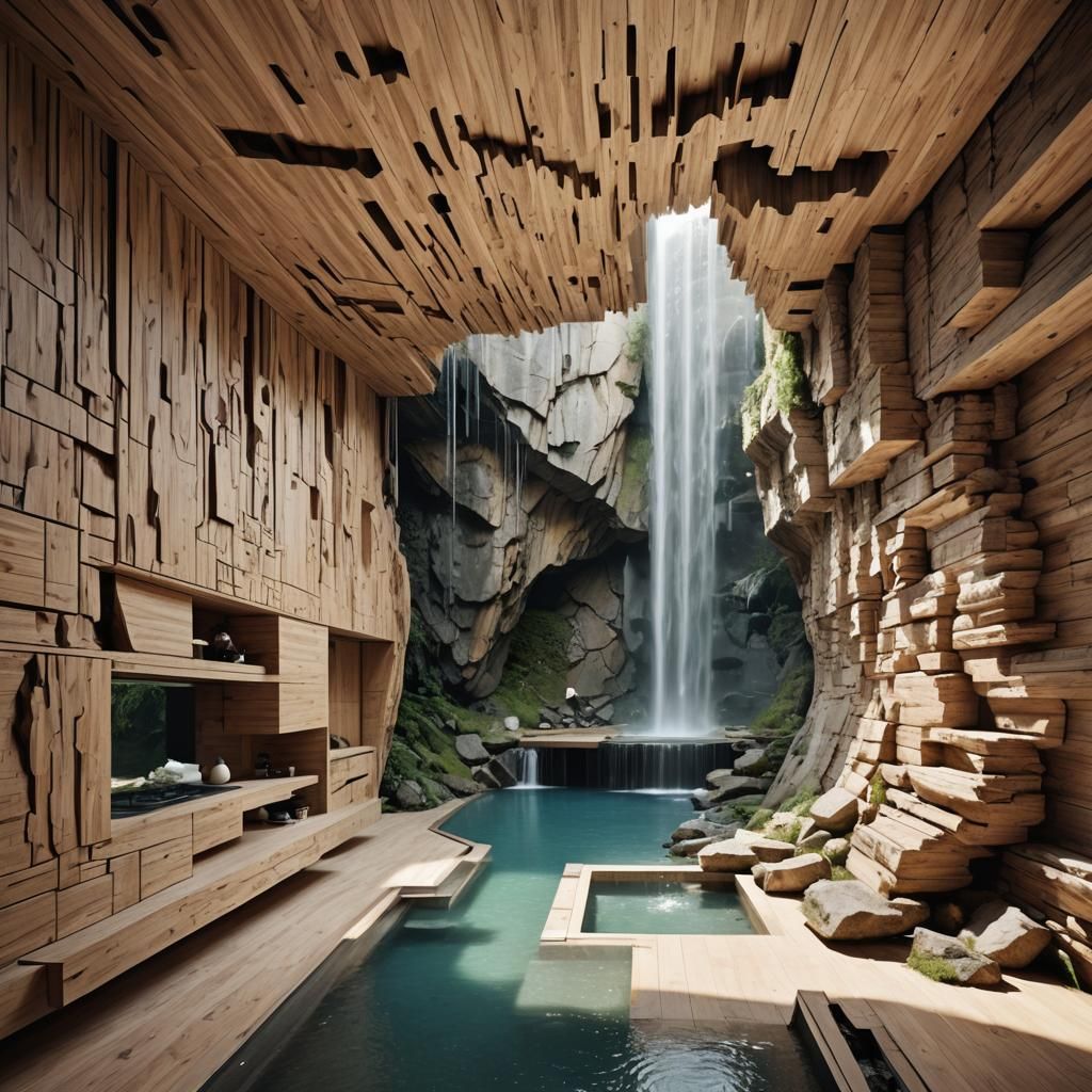 waterfall house - AI Generated Artwork - NightCafe Creator