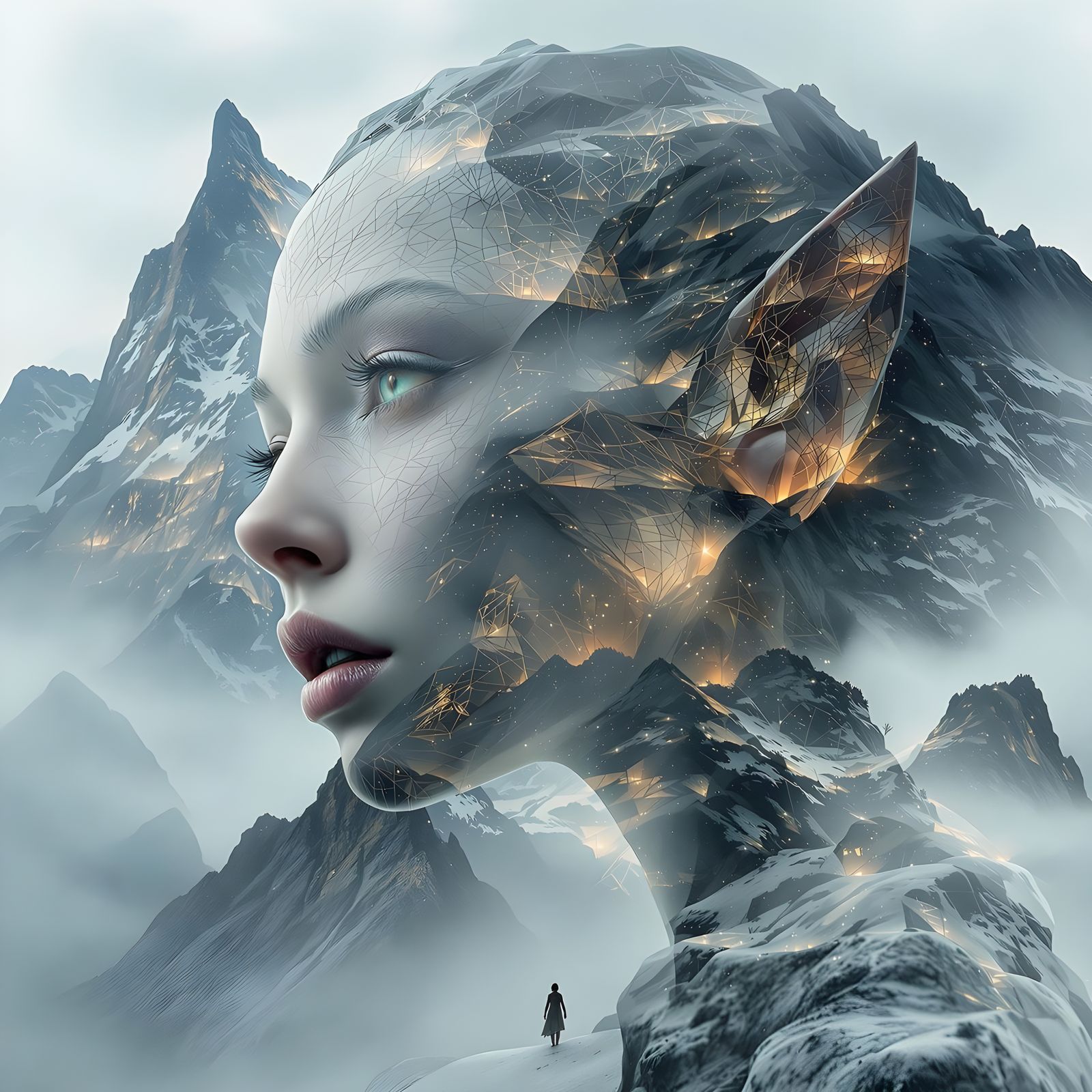 Mountain Elf - Surreal Mountain Elf in Double Exposure Style