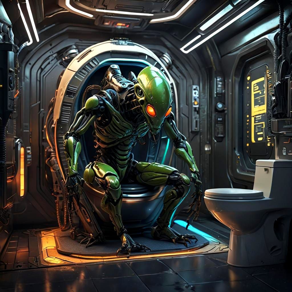 Alien restroom on a space station - Alien Oasis on a Futuris...