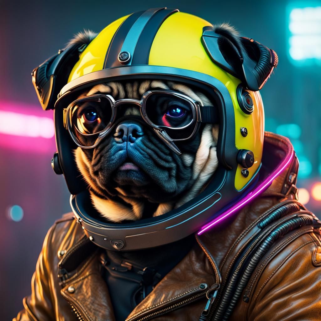 pug wearing motorcycle helmet - AI Generated Artwork - NightCafe Creator