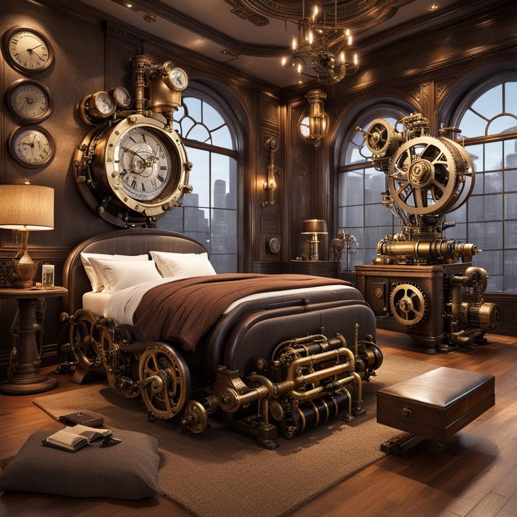 AI- STEAMPUNK bedroom COLLECTION - AI Generated Artwork - NightCafe Creator