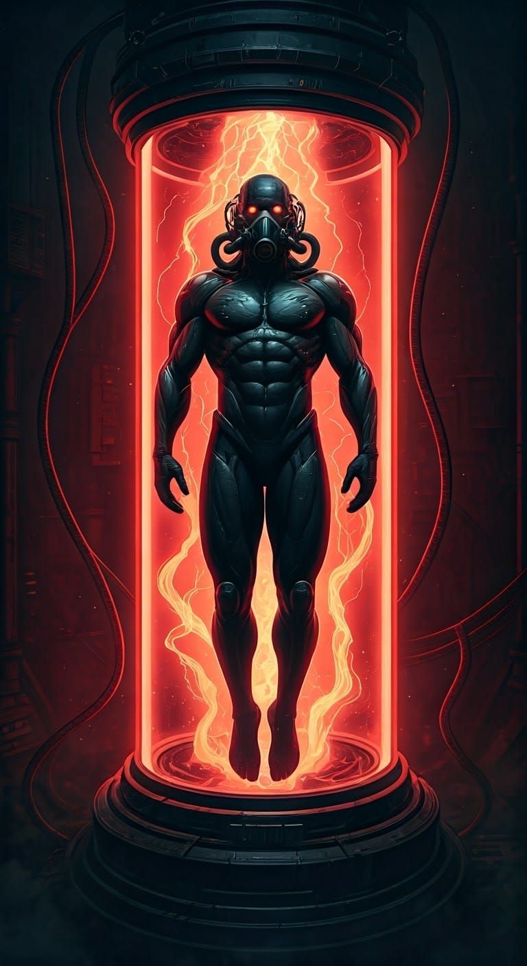 Biomechanical Horror in Electric Red - AI Art