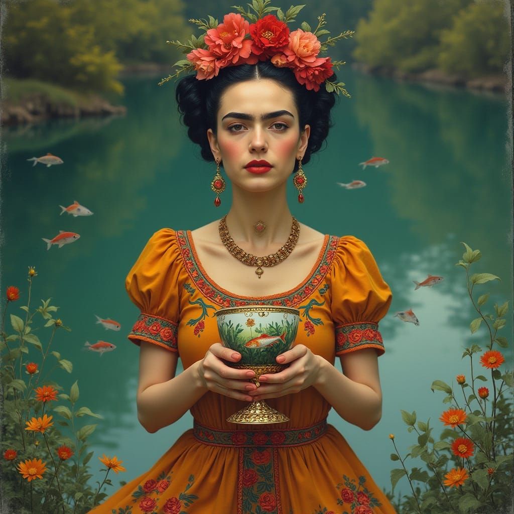 Mystical Frida Kahlo as Page of Cups in Traditiona... - AI Art